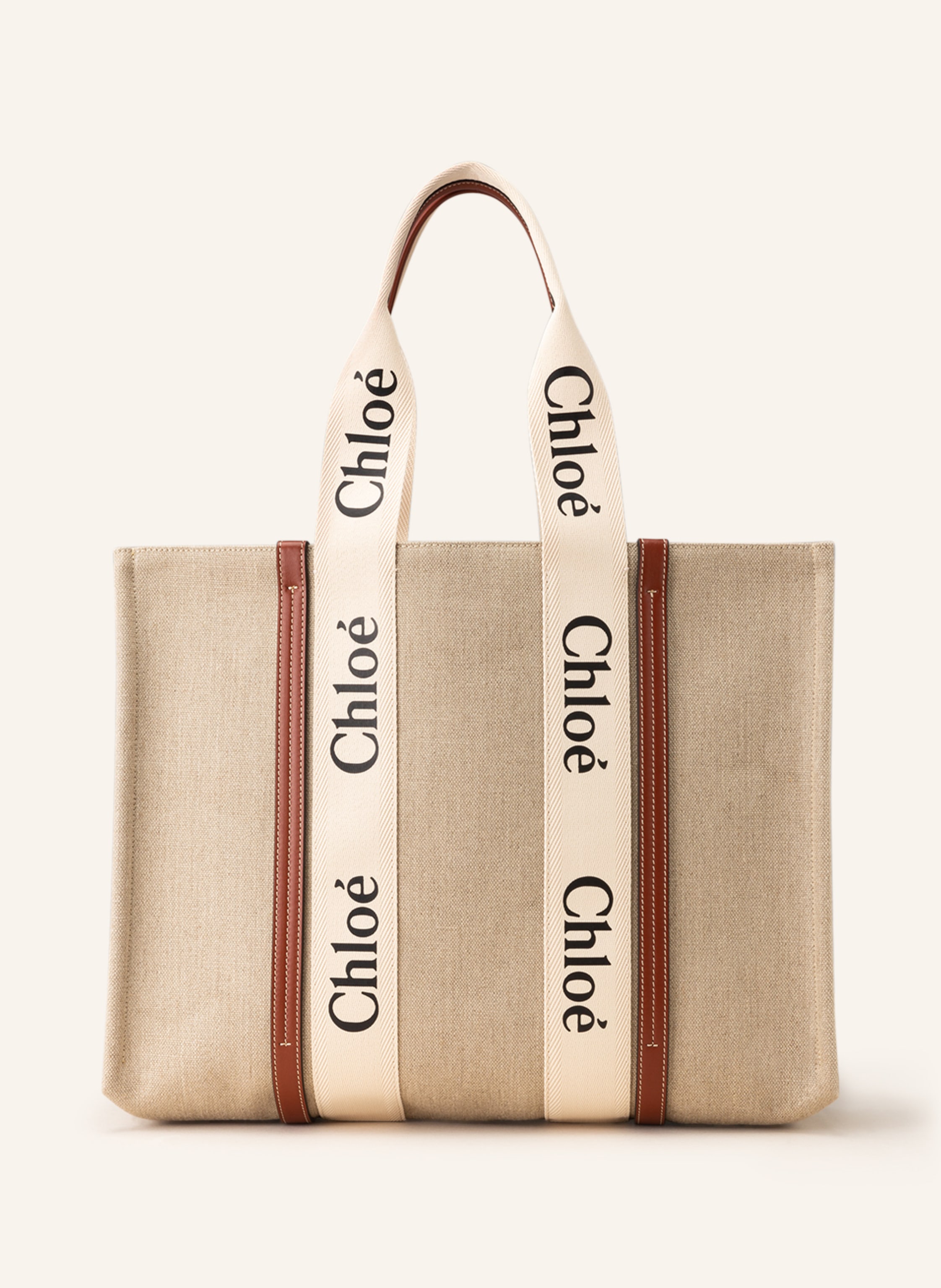 Chloé Shopper WOODY LARGE in white-brown