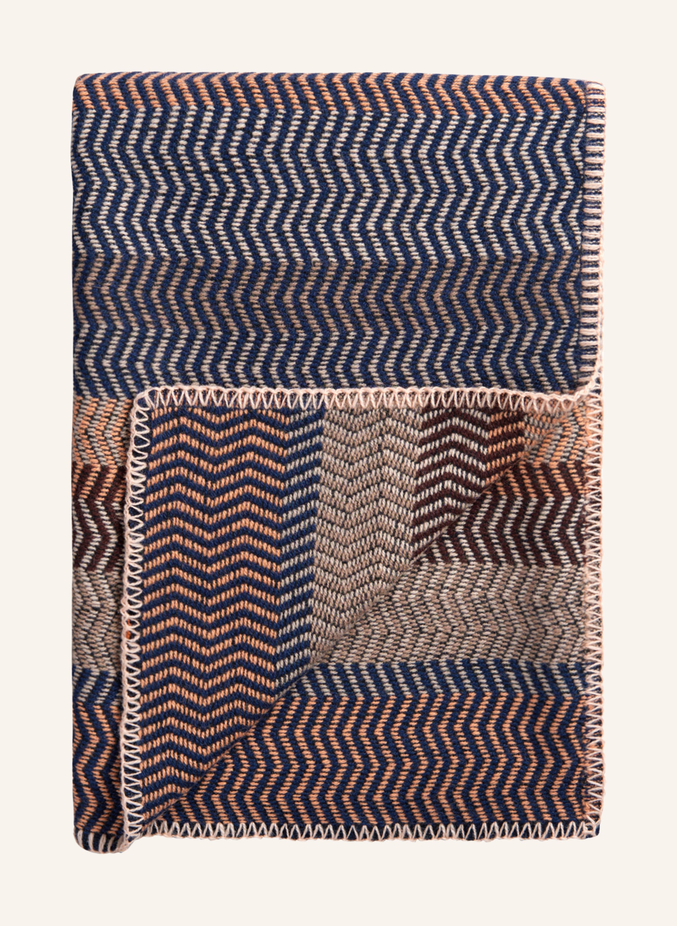 Røros Tweed Tweed throw FRI in dark blue/ light orange/ ecru
