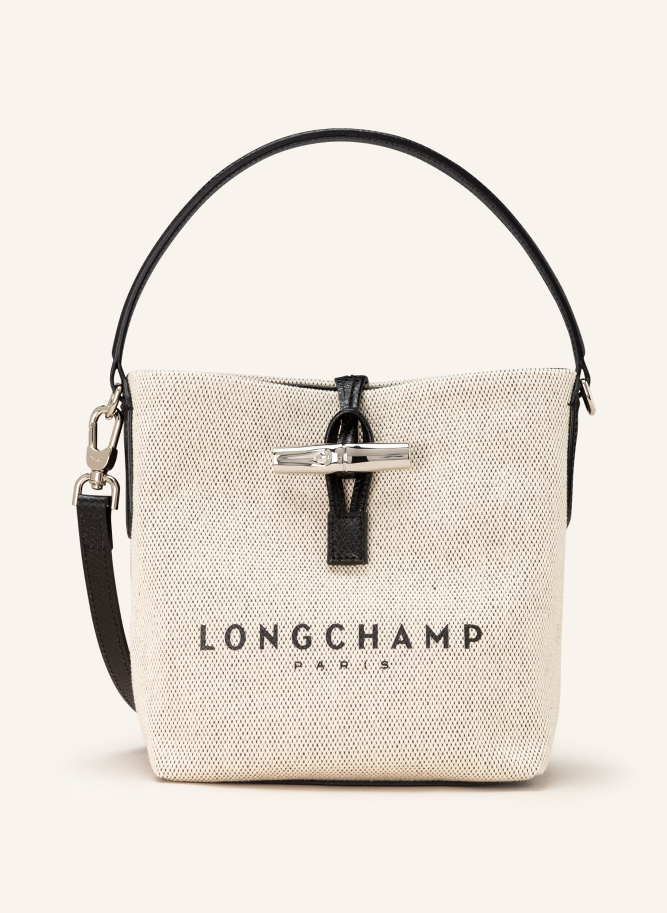 LONGCHAMP Handtasche ESSENTIAL TOILE SMALL in ecru/ schwarz