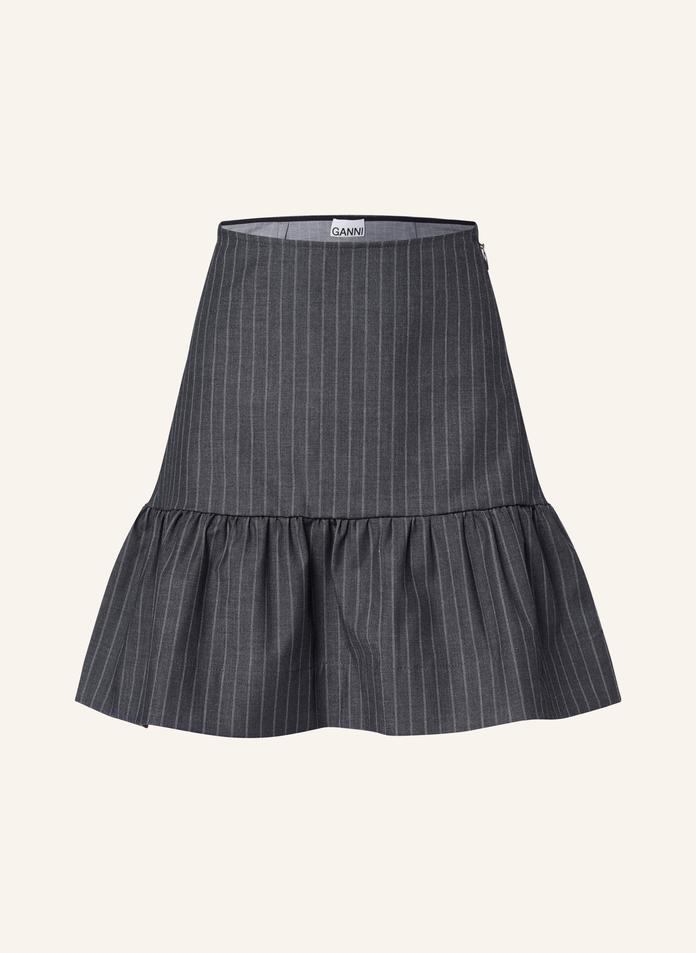 GANNI Skirt with ruffles in gray/ light gray