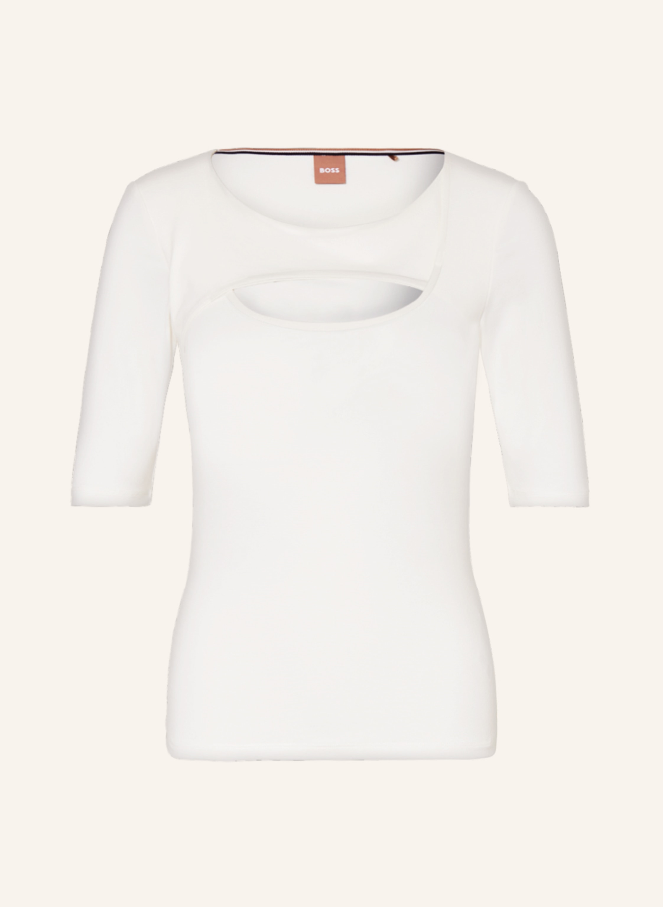 BOSS T Shirt EJANAI Mit Cut out In Ecru boss-t-shirt-ejanai-mit-cut-out-in-ecru