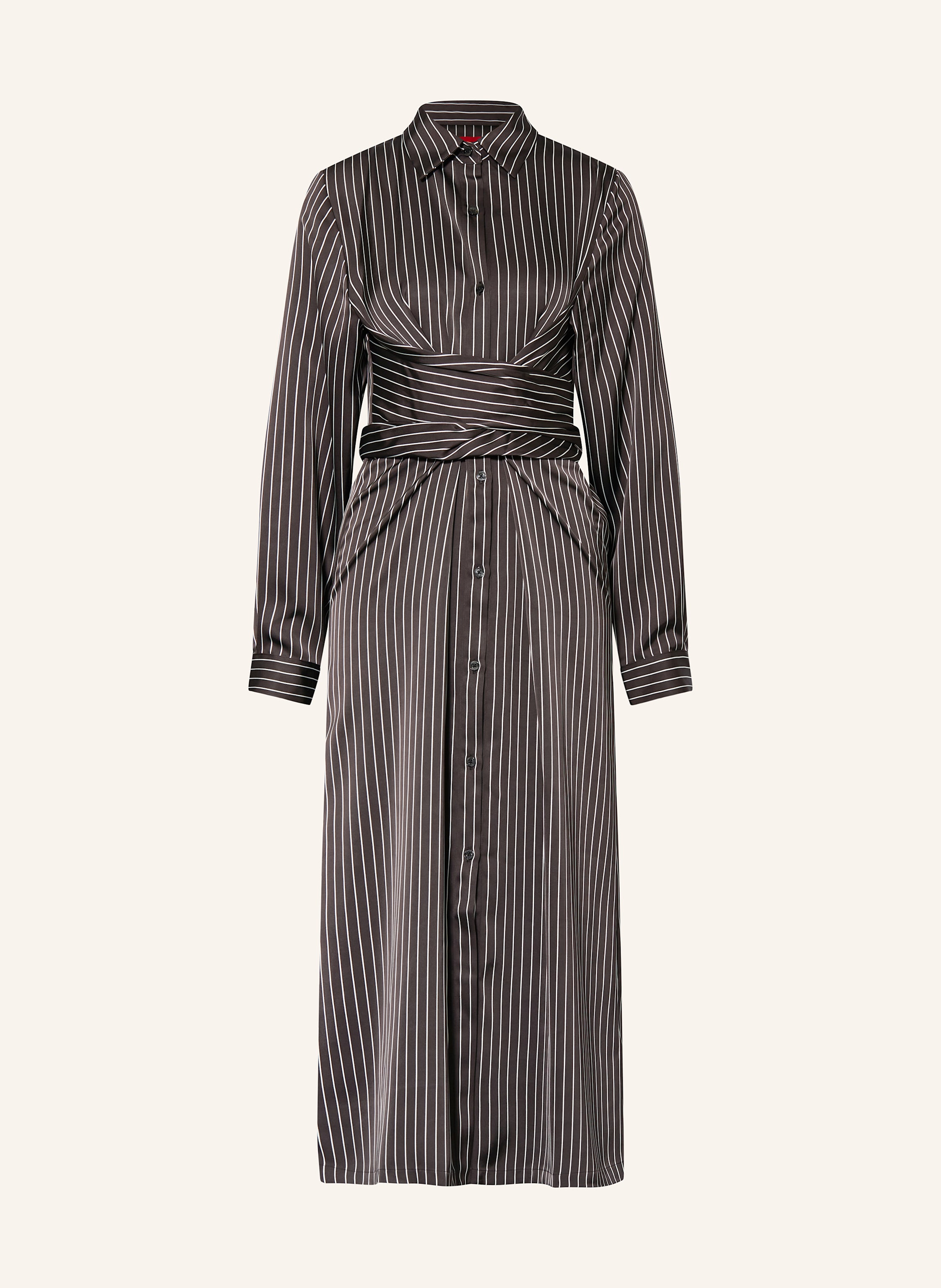 HUGO Hemdblusenkleid KATHRINA aus Satin in schwarz/ weiss