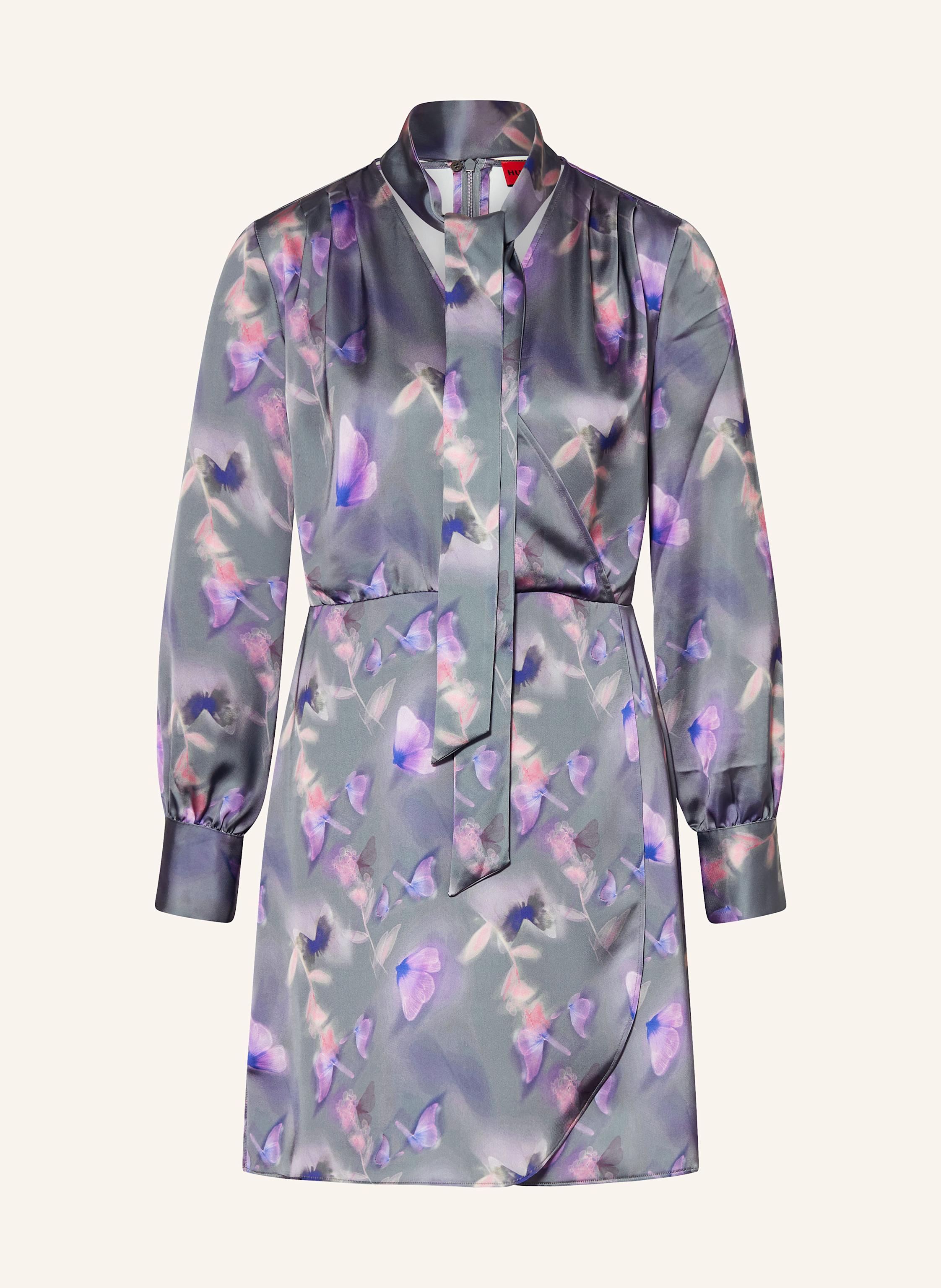 HUGO Satinkleid KELANIE in petrol / lila / pink
