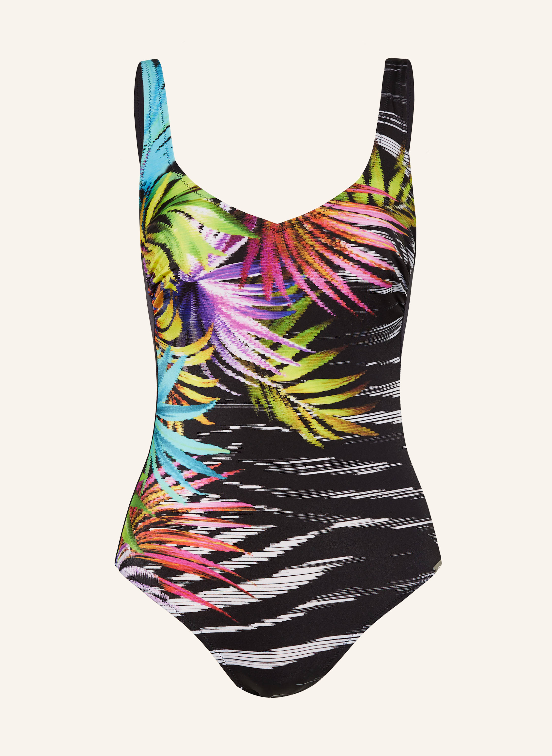 Charmline Shape-Badeanzug PALMERAIE VIEW in schwarz/ hellgrün/ lila