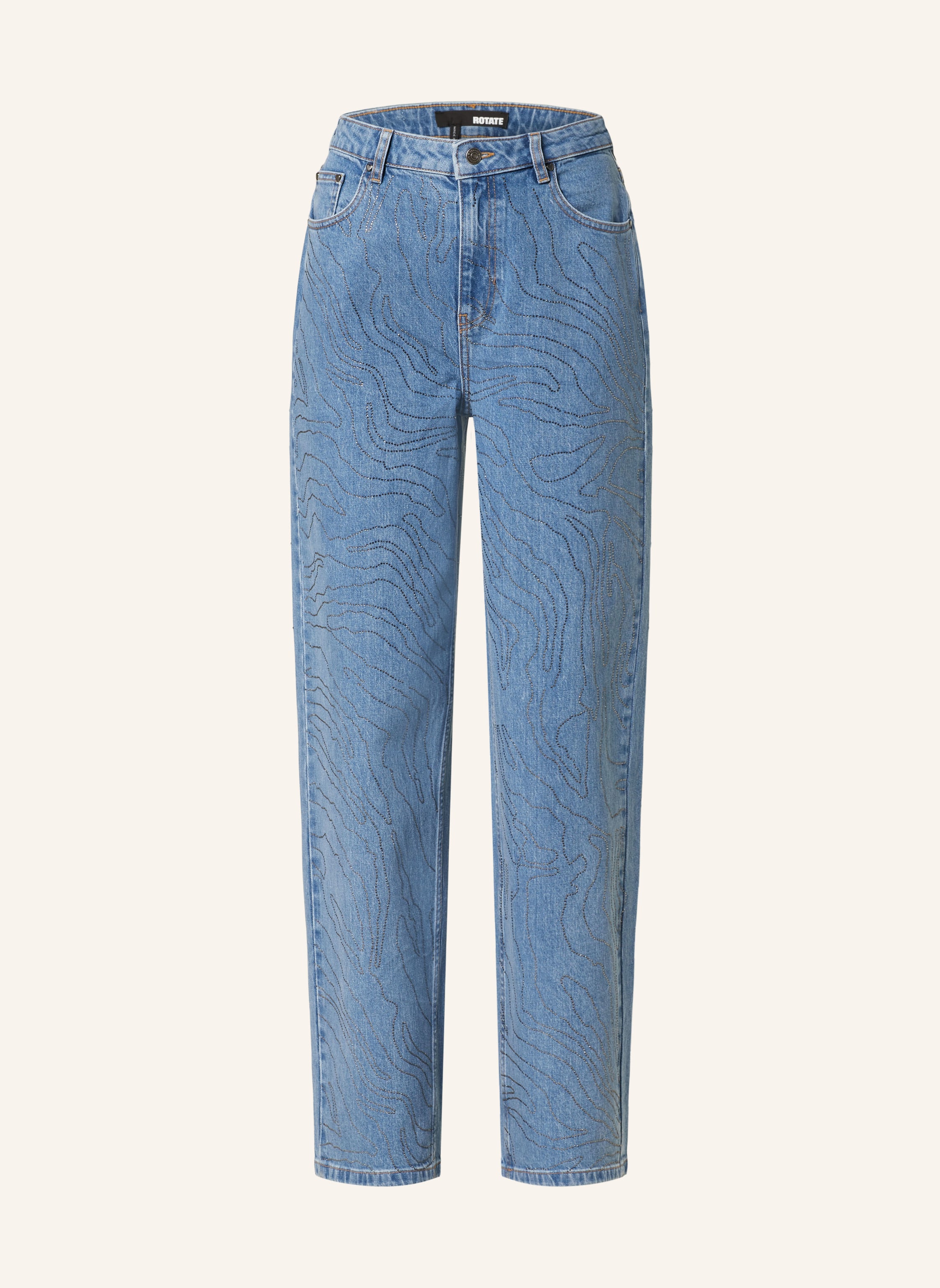 ROTATE Straight Jeans mit Schmucksteinen in 1468 light blue denim