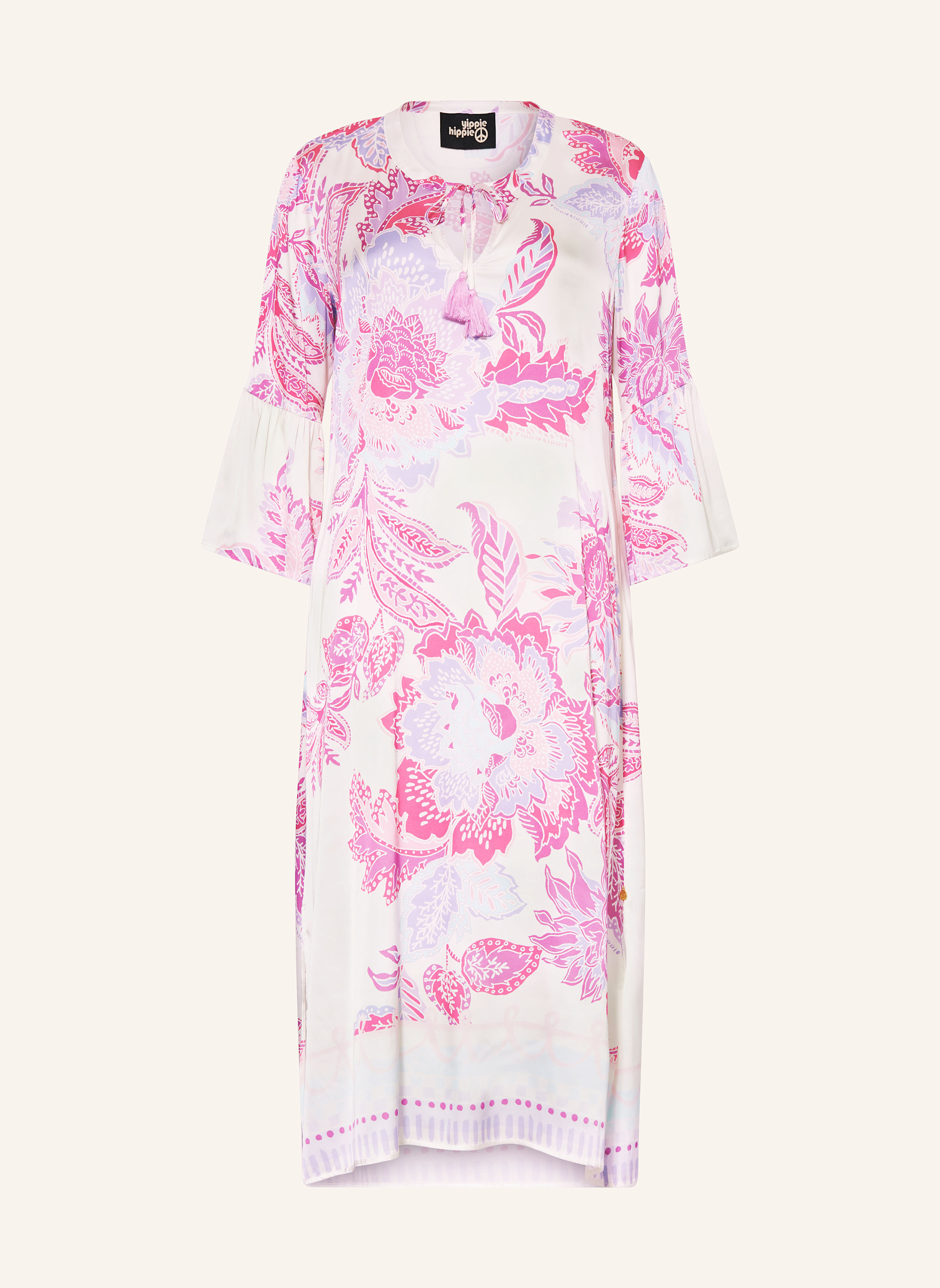 yippie hippie Satinkleid in weiss/ pink/ helllila