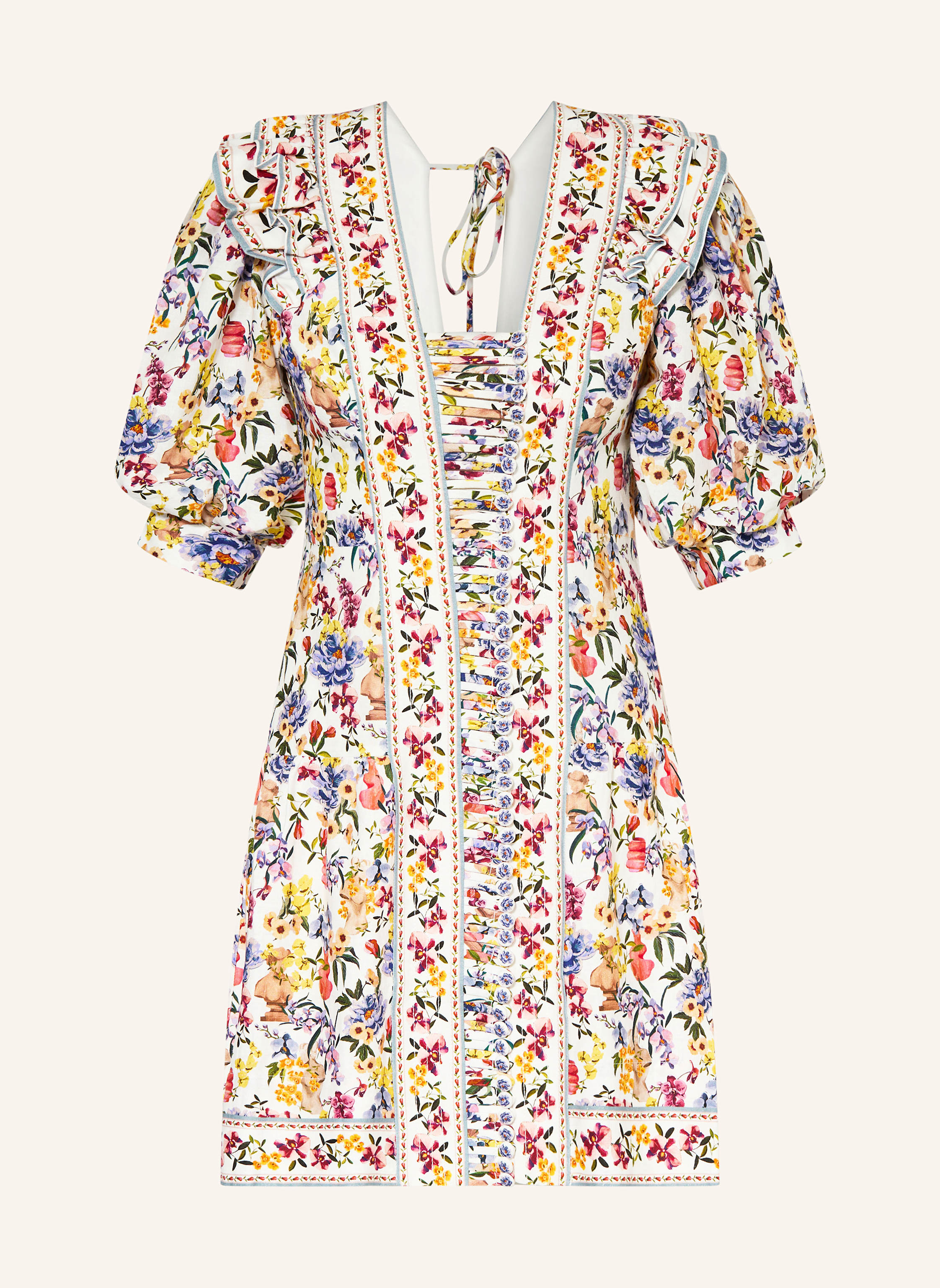 FARM RIO Kleid mit Leinen in ecru/ blau/ gelb