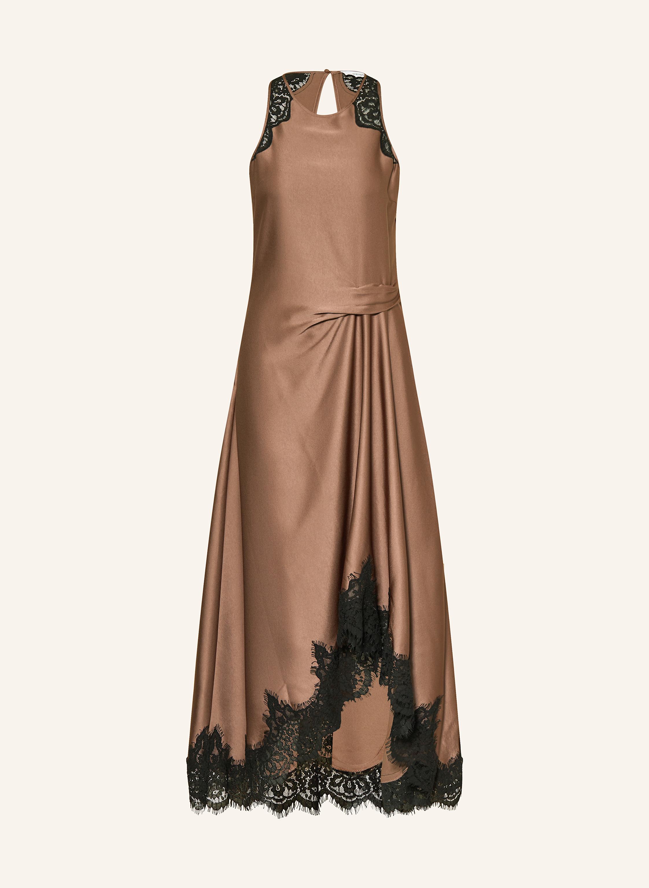 REISS Satinkleid ANAIS mit Spitze in braun / schwarz