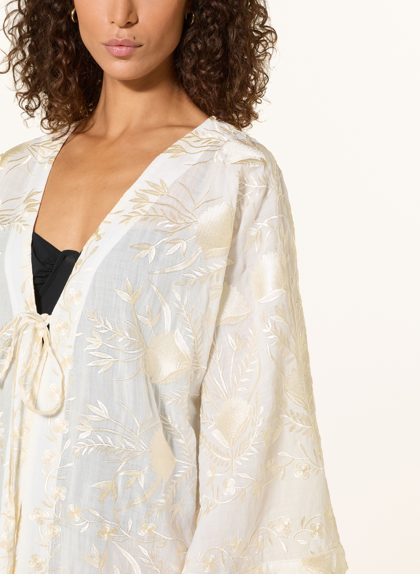 Greek Archaic Kori Kimono BLOSSOM mit 3/4-Arm in creme / gold