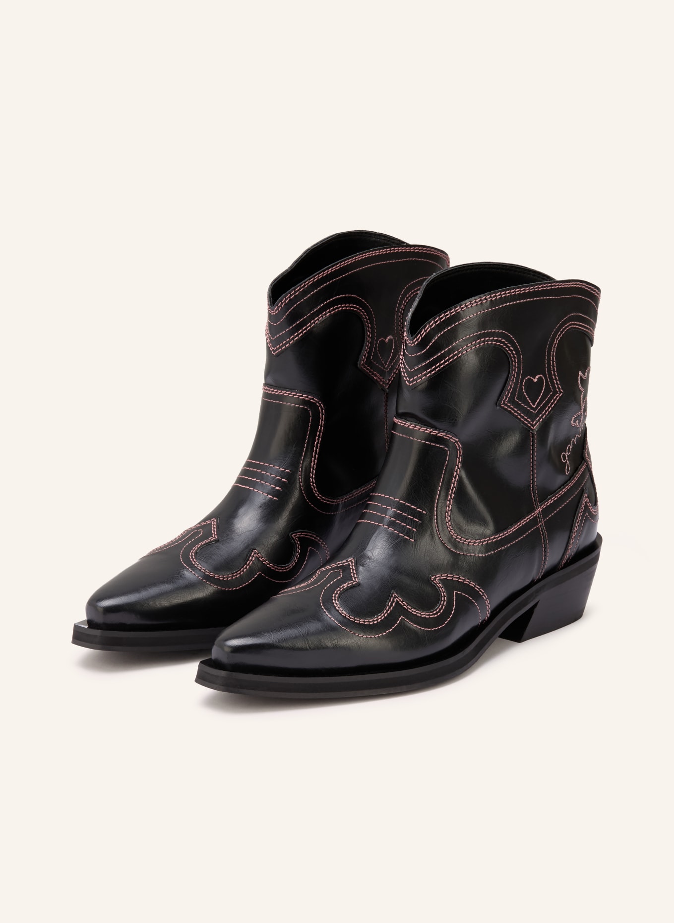 GANNI Cowboy Boots in schwarz / hellrosa