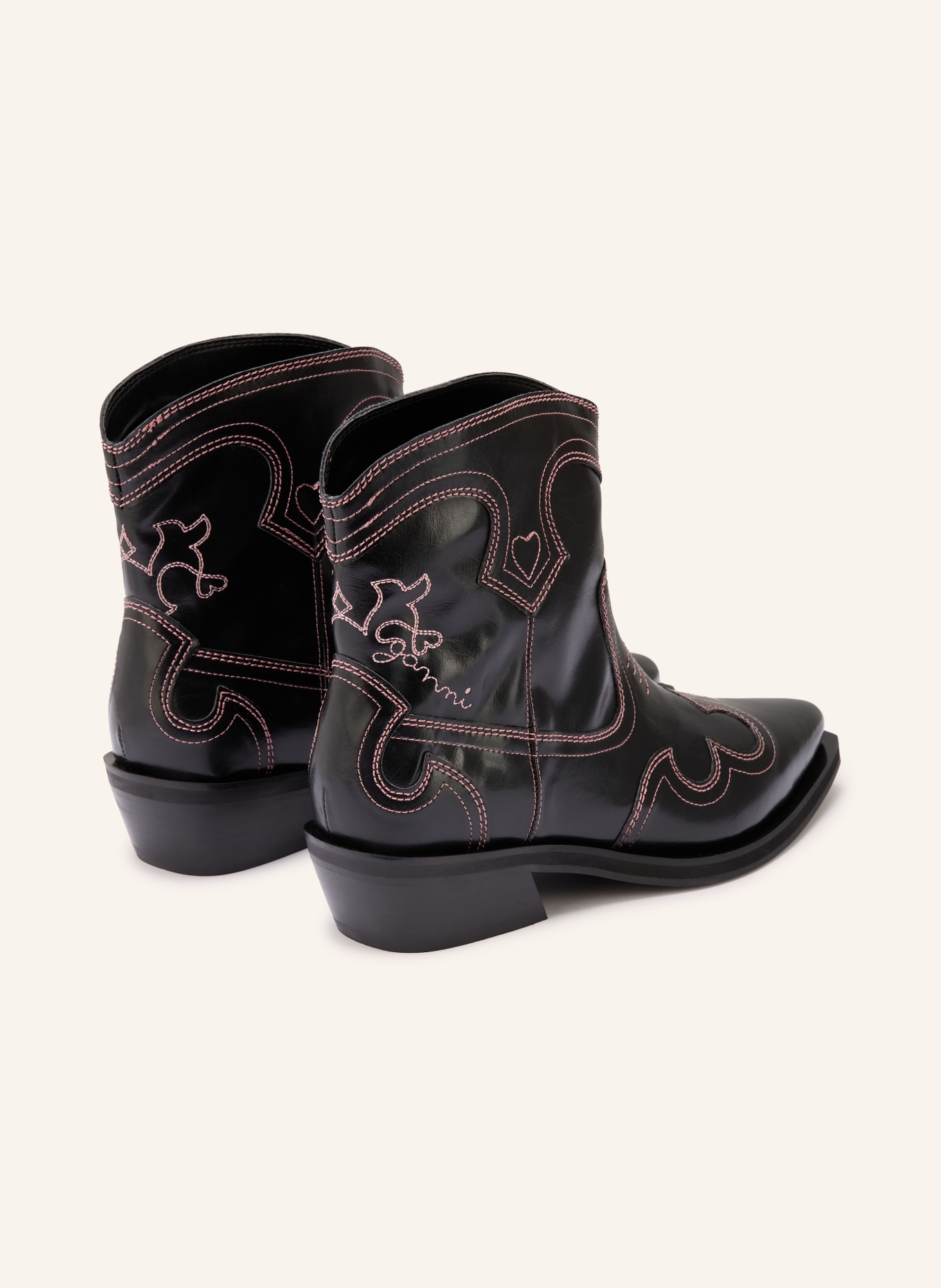 GANNI Cowboy Boots in schwarz / hellrosa