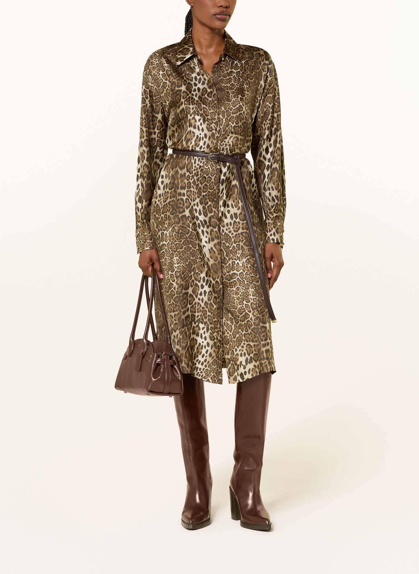 Max Mara STUDIO Hemdblusenkleid VIGILE aus Seide in braun / hellbraun ...
