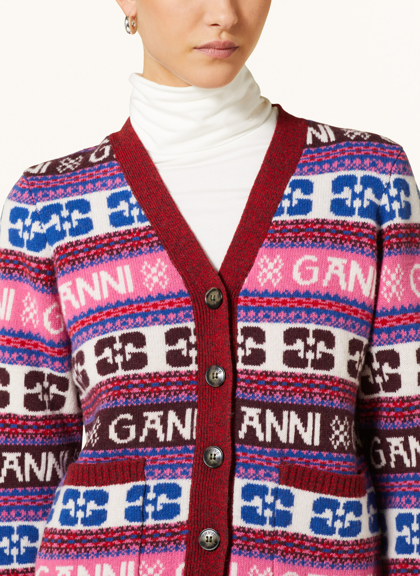 GANNI Cardigan in pink/ blue/ white