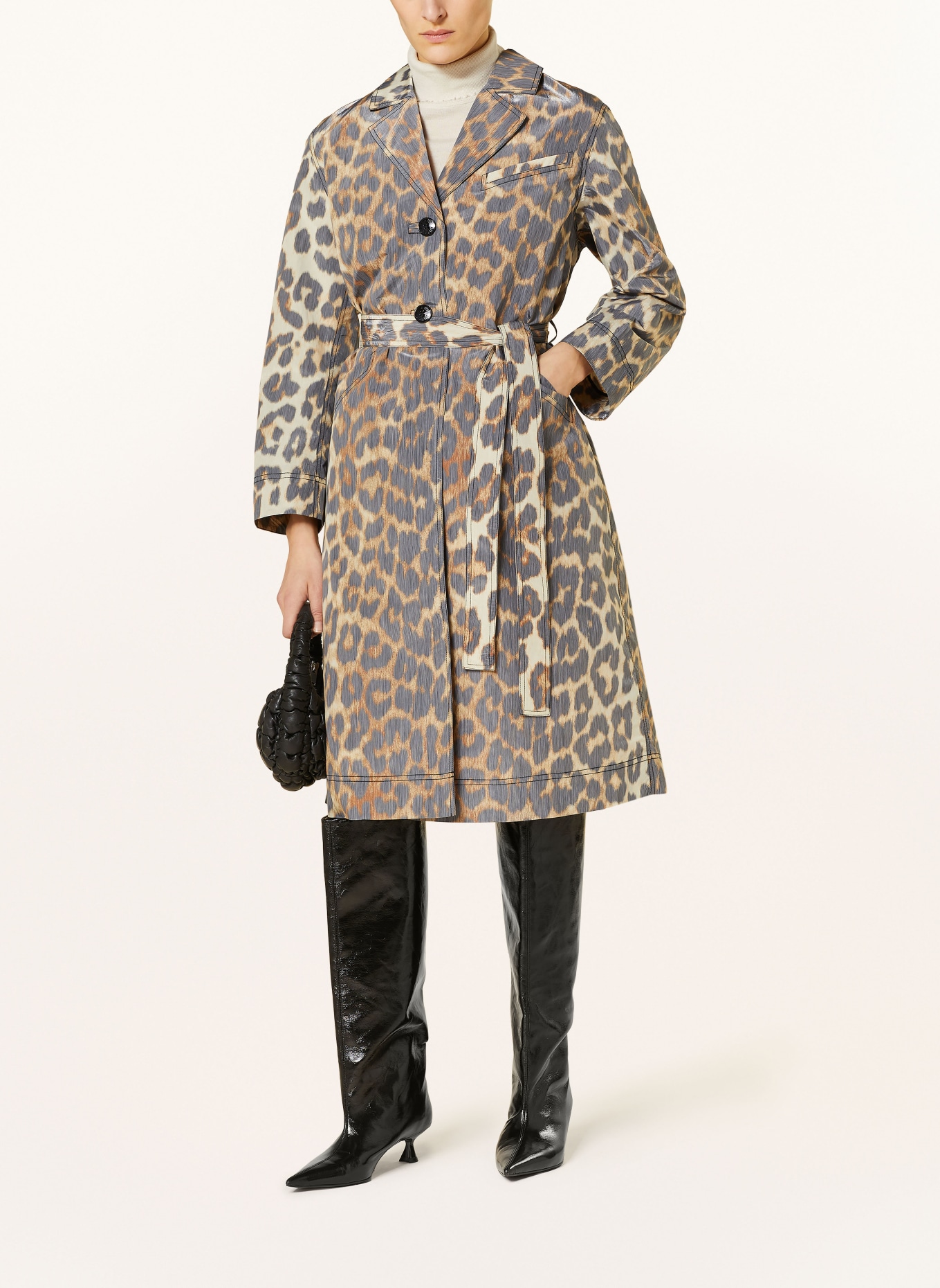 GANNI Trench coat in black/ beige