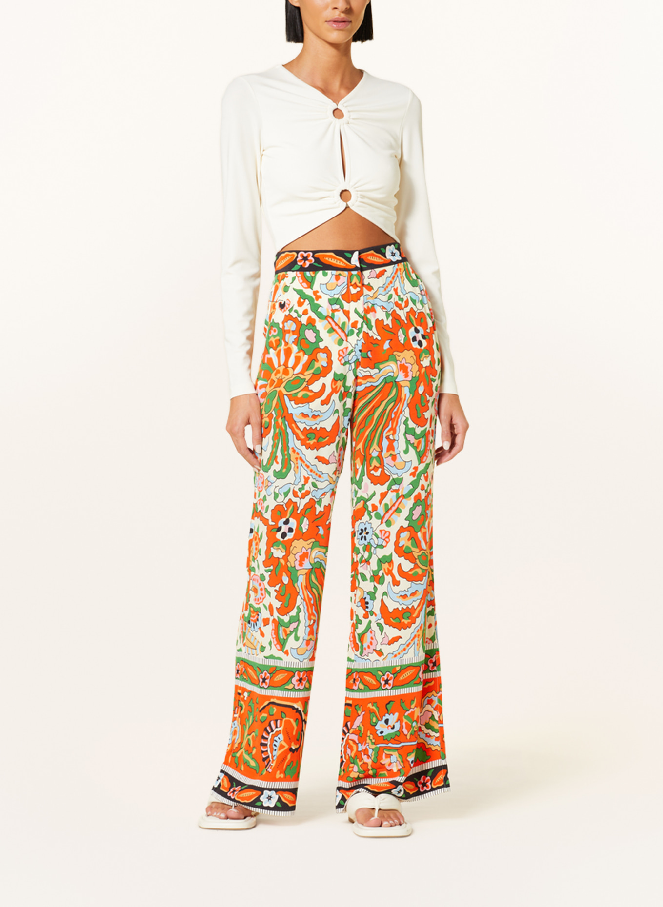 ba&sh Marlenehose MILOU in ecru/ grün/ orange