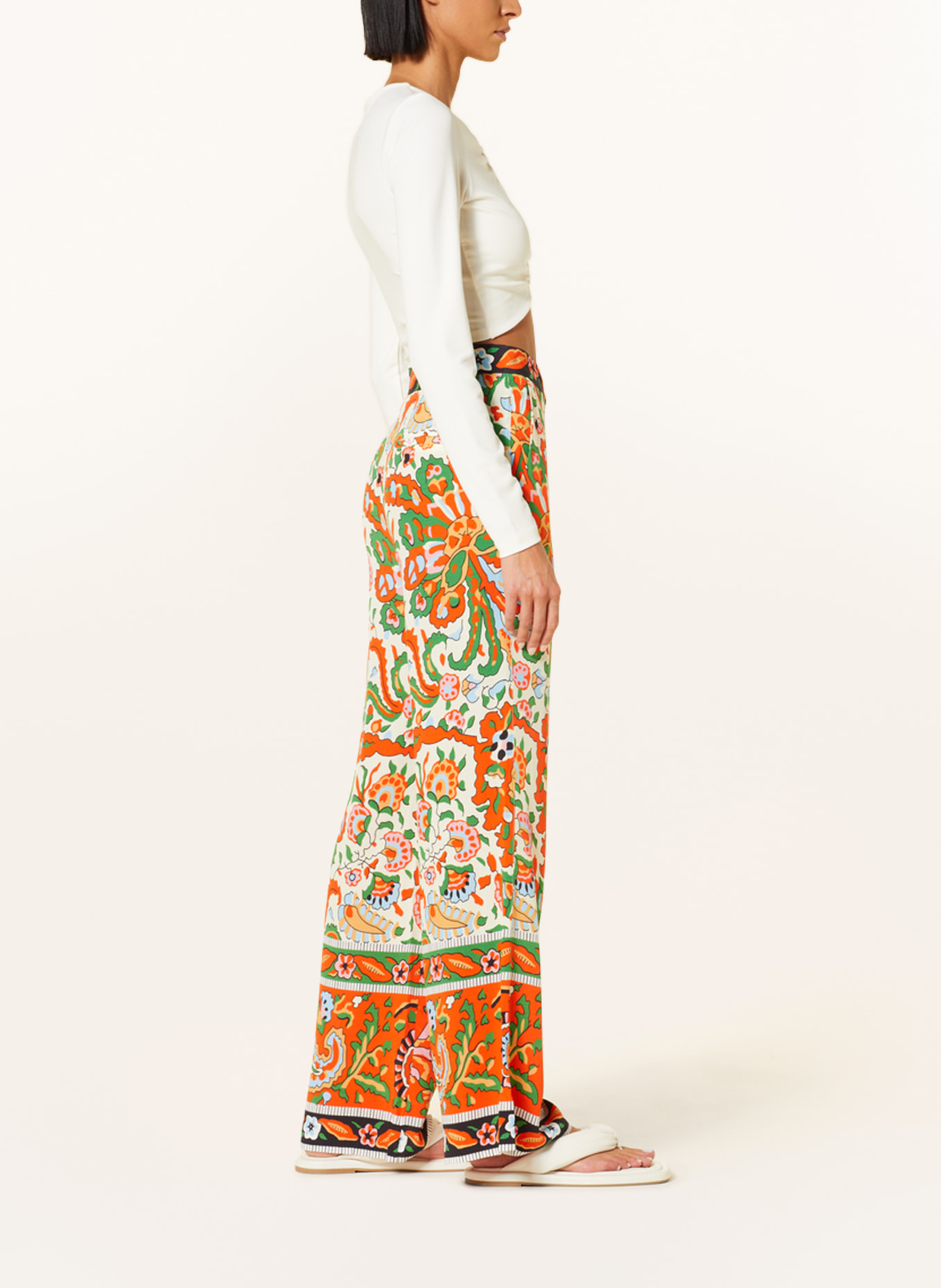 ba&sh Marlenehose MILOU in ecru/ grün/ orange