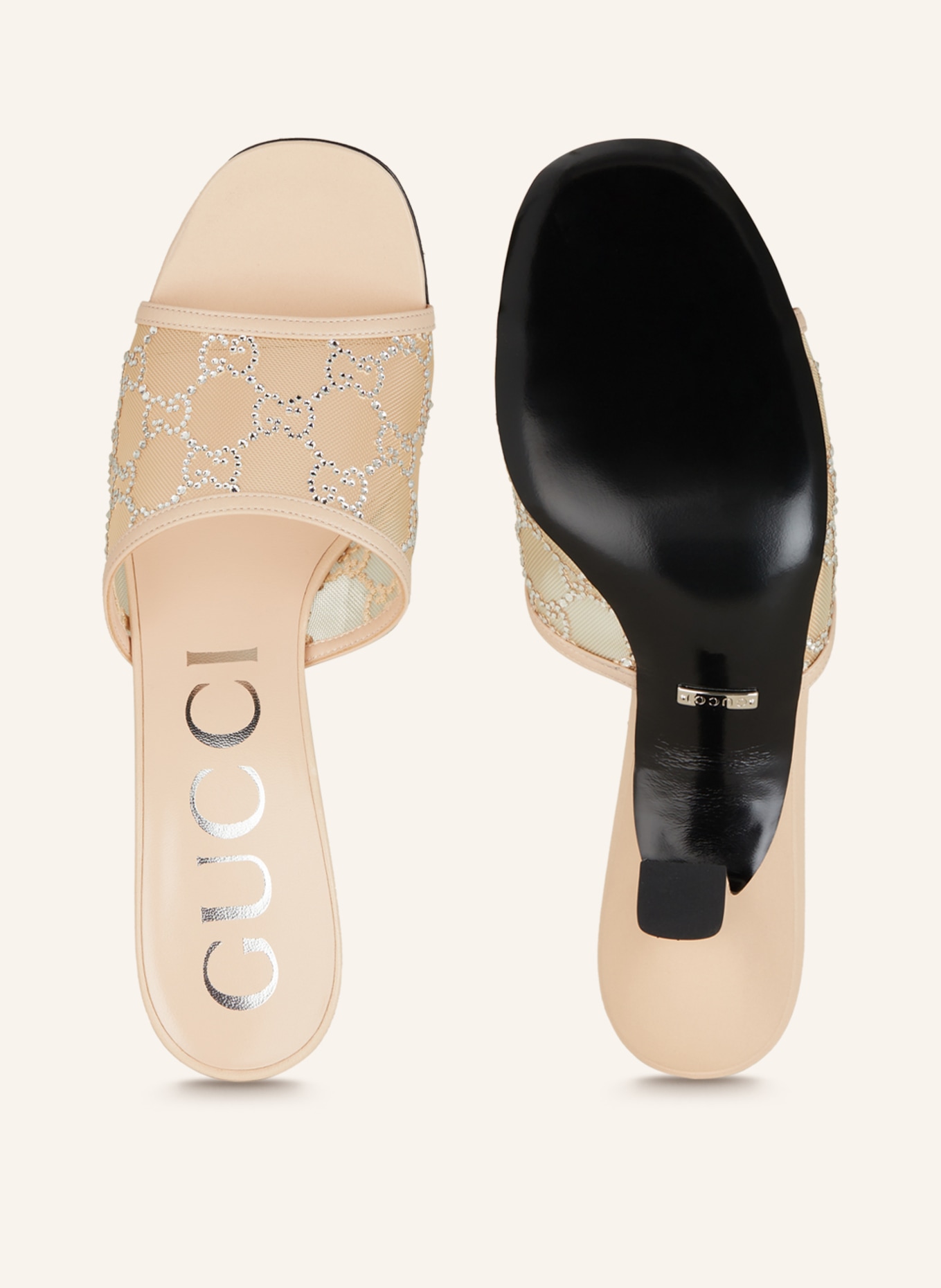 GUCCI Mules with decorative gems in 9941 lt powder/skin rose