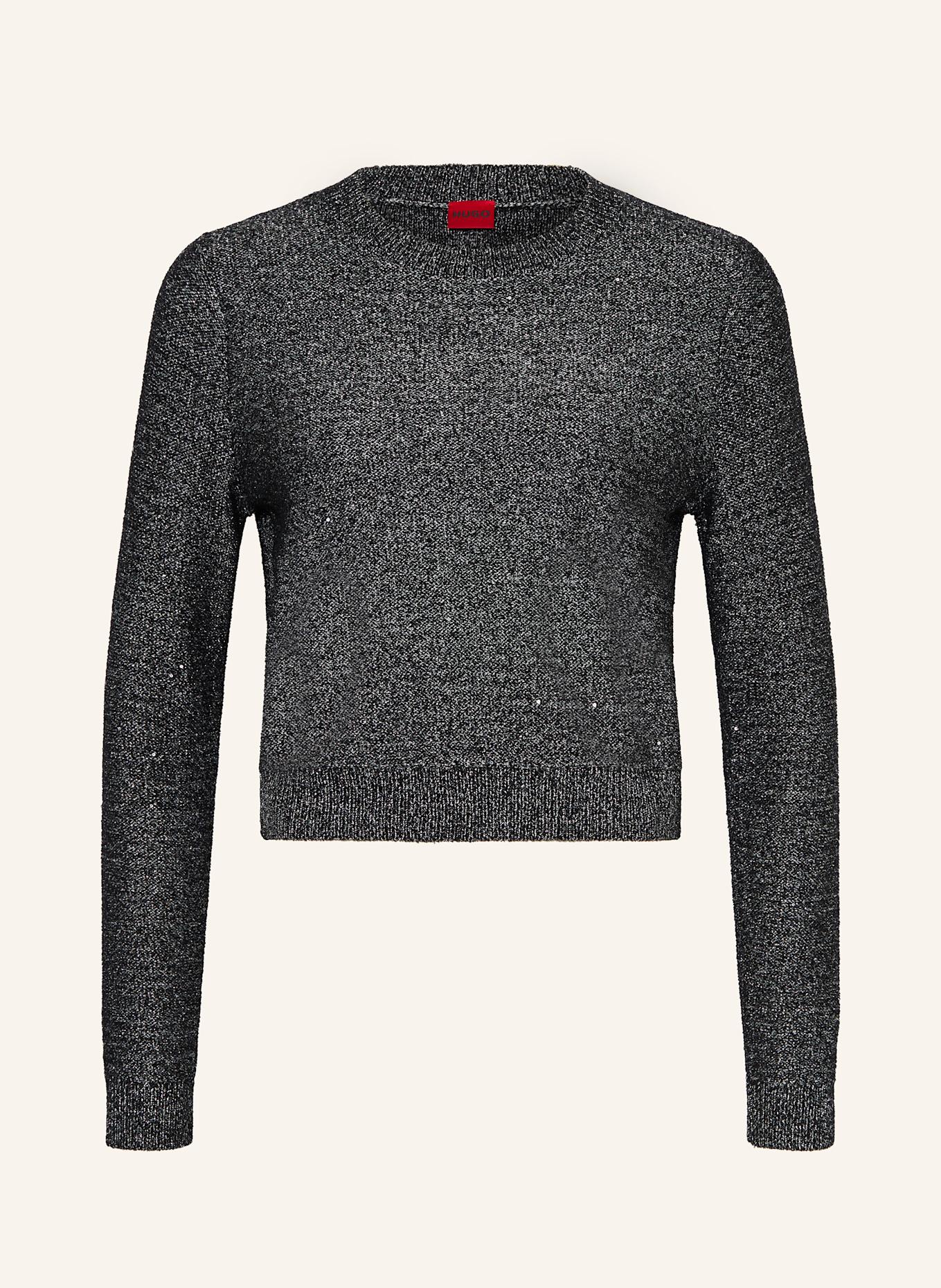 HUGO Pullover SUNERI mit Pailletten und Glitzergarn in schwarz/ silber