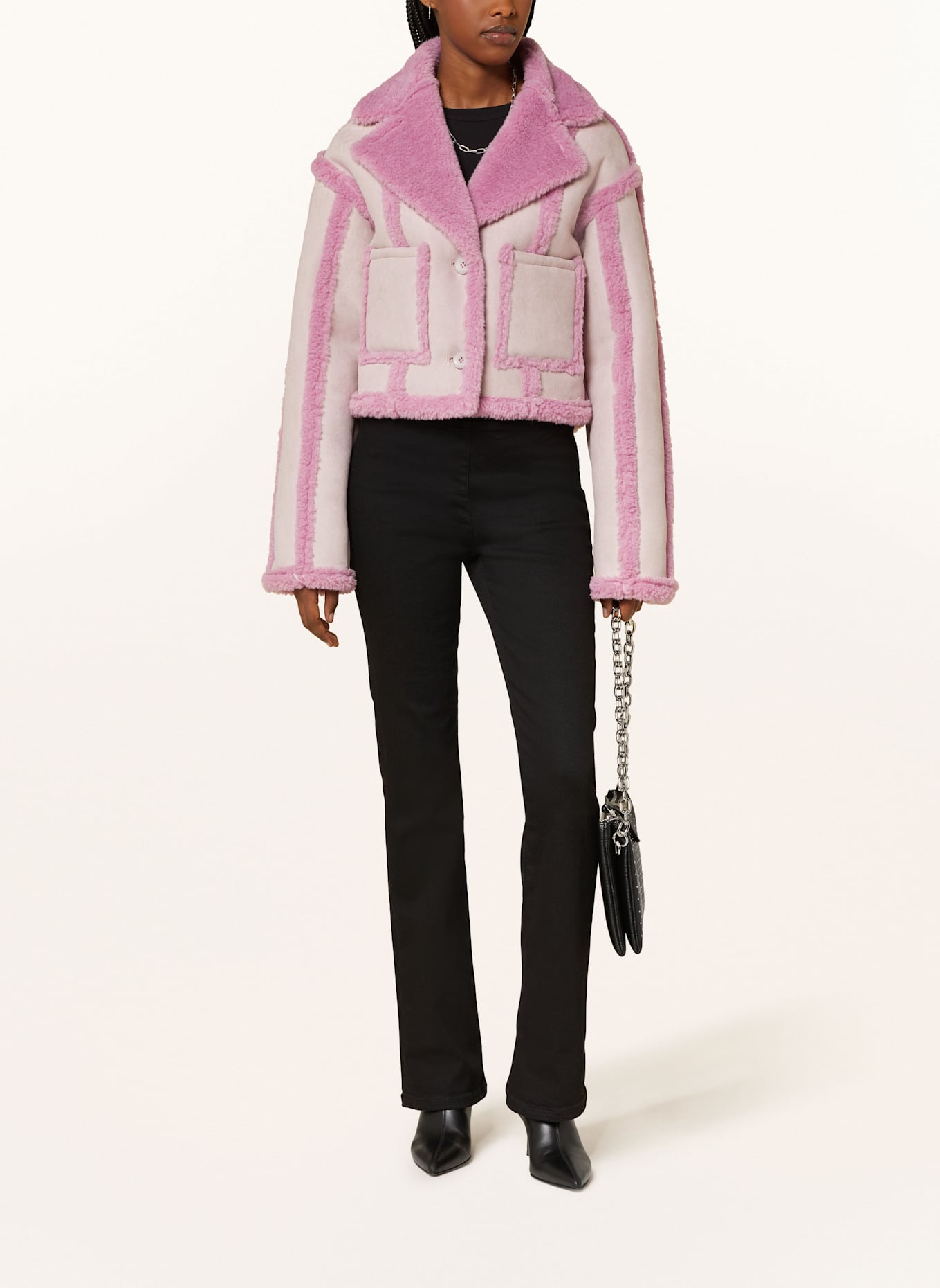 OW Collection Jacke BERLIN in Lederoptik mit Kunstfell in helllila/ lila