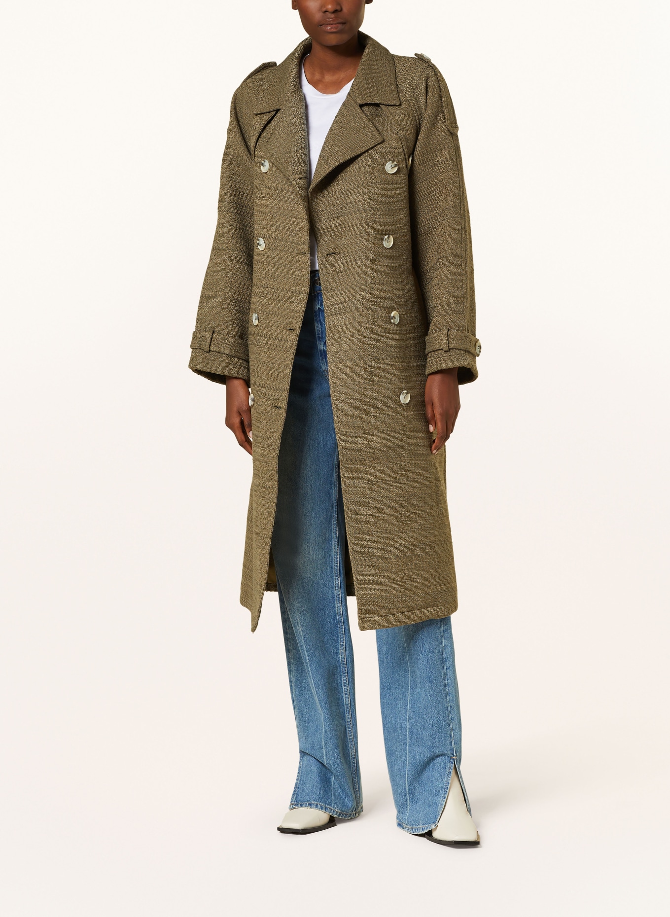 MEOTINE Trenchcoat BOBBY aus Tweed in khaki