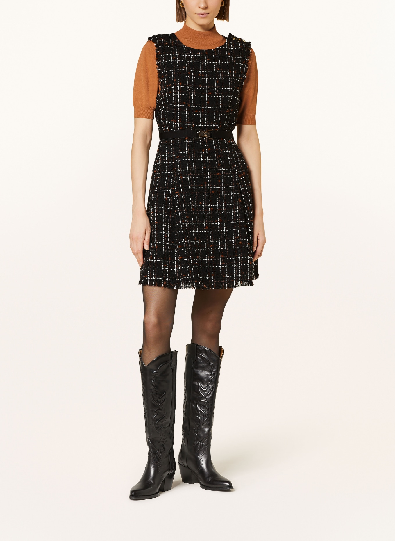 RIANI Tweed dress in black/ white/ brown