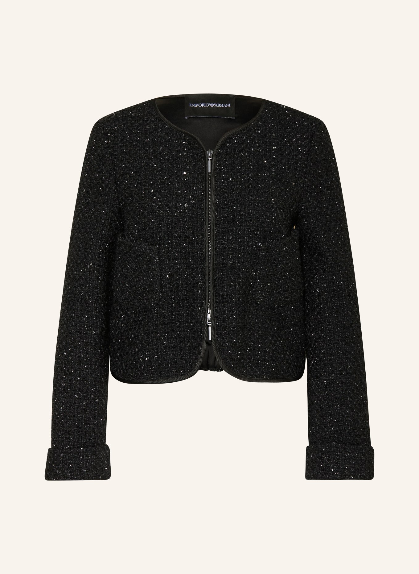EMPORIO ARMANI Boucle boxy jacket with sequins and glitter thread in black