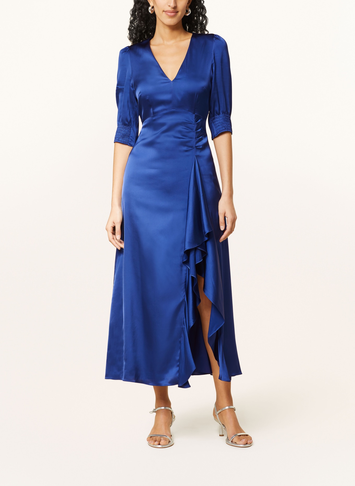 RIANI Satin cocktail dress with 3/4 sleeves in dark blue