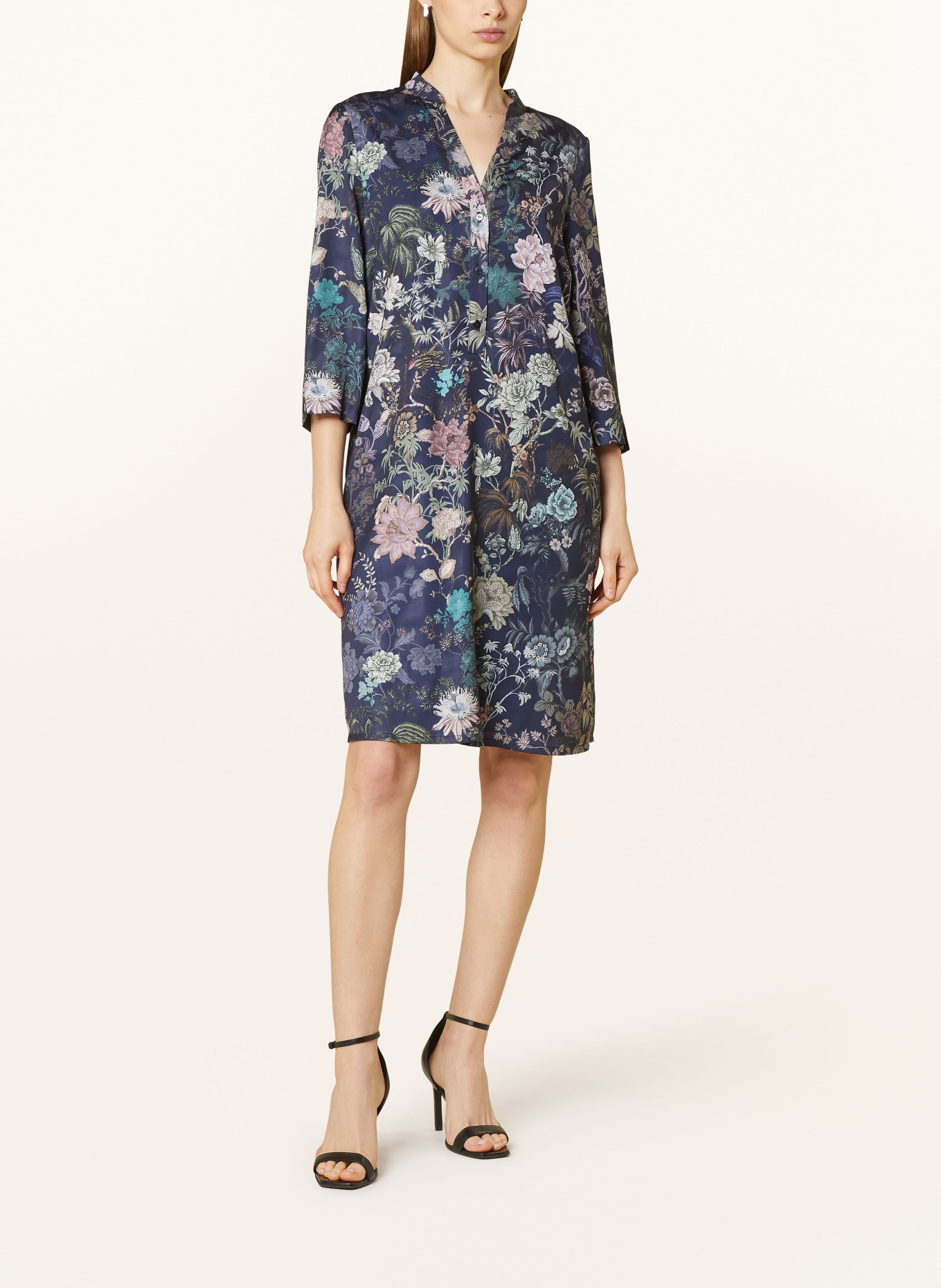 ROBE LÉGÈRE Satinkleid mit 3/4-Arm in dunkelblau/ dunkelbraun/ dunkelgrün