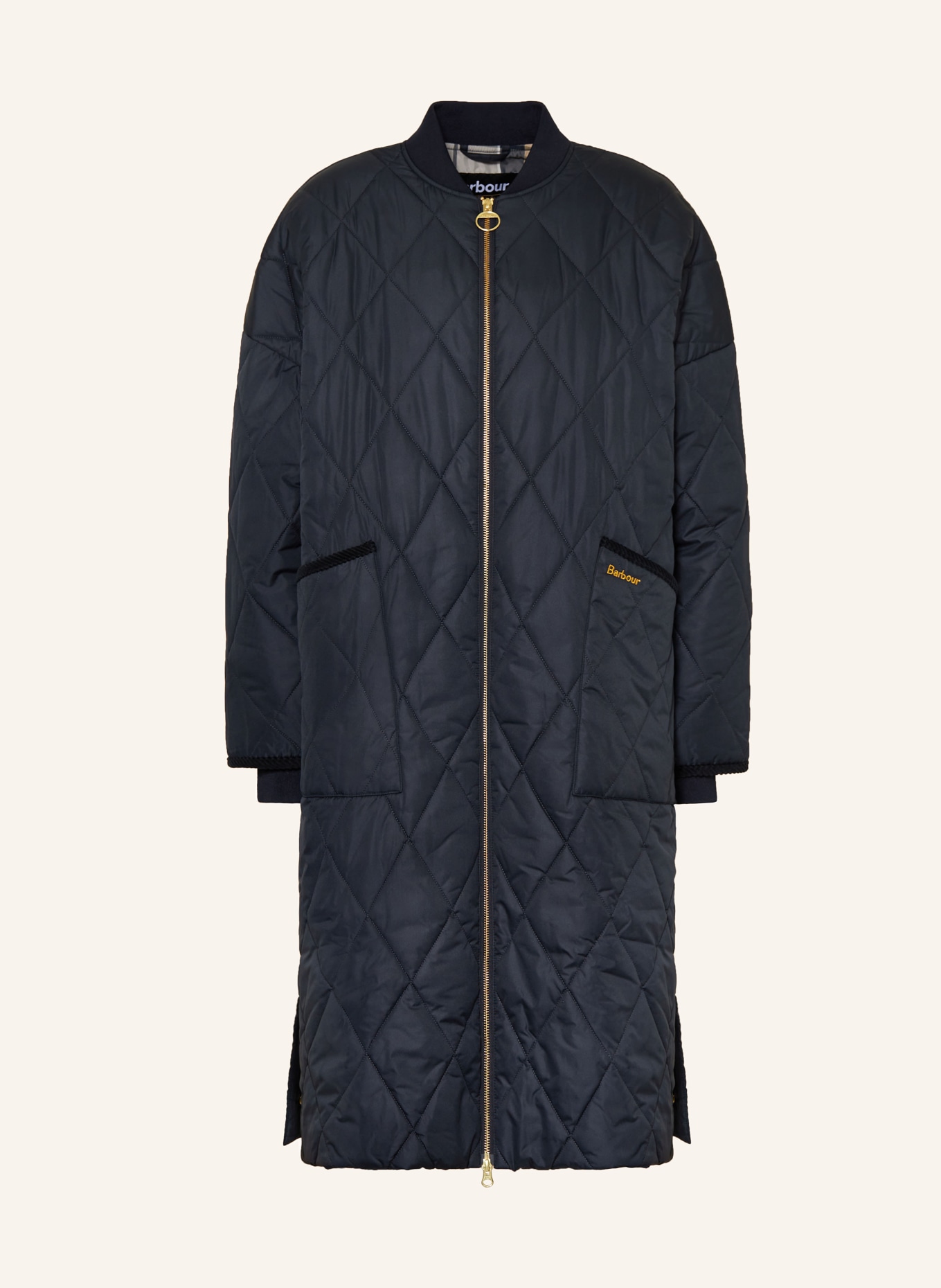 Blue quilted barbour jacket store