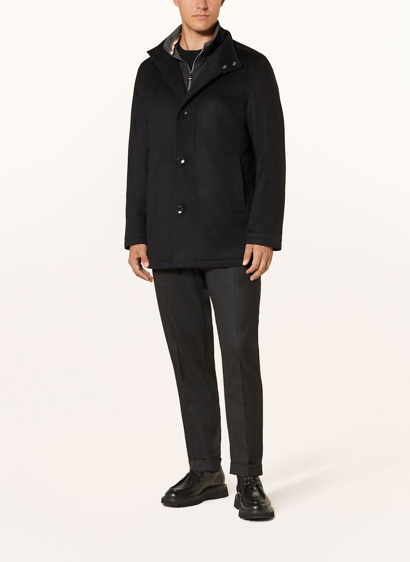 BOSS Wollmantel COXTAN mit Blende in schwarz