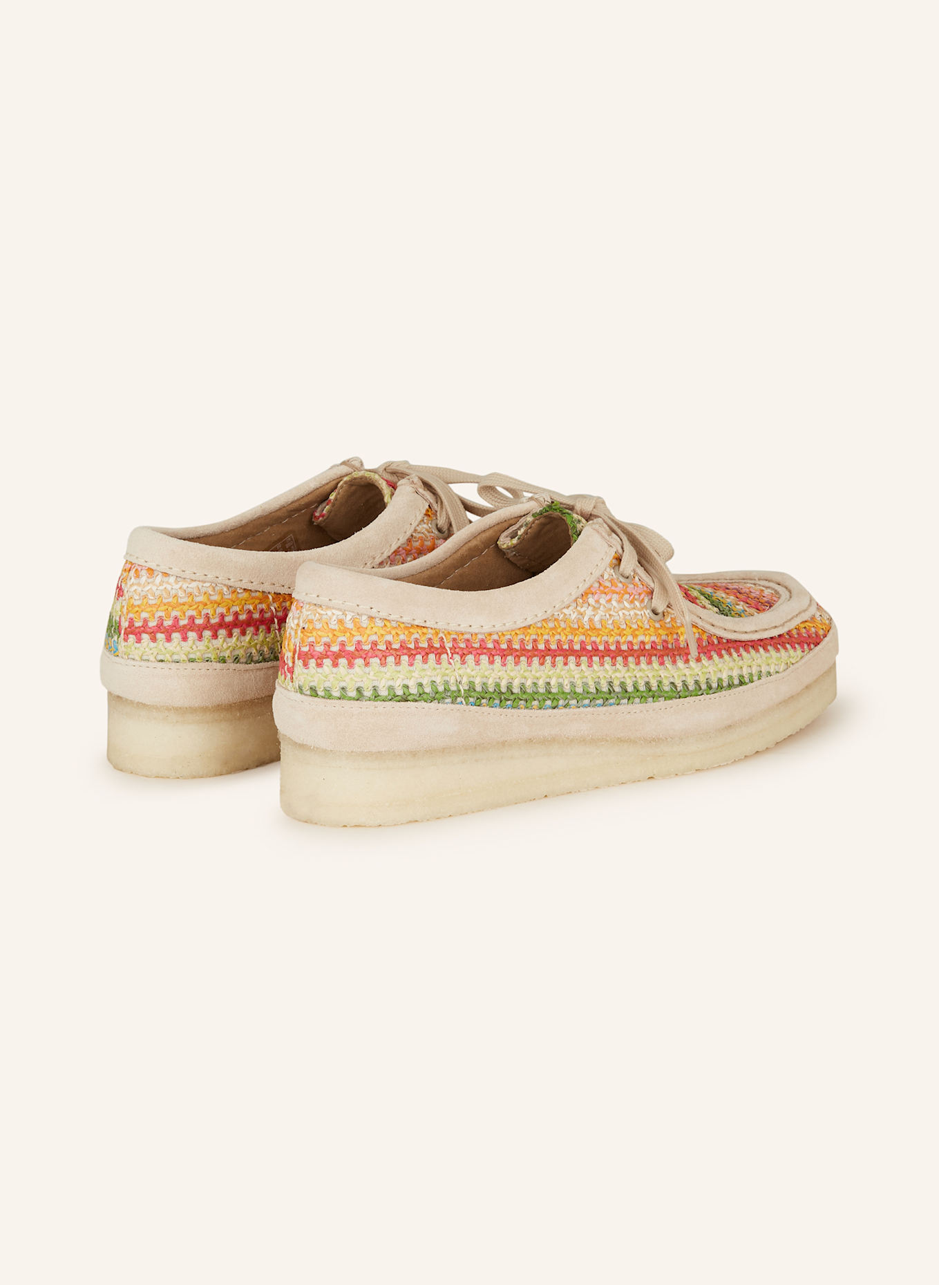 Clarks ORIGINALS WALLABEE moccasins in cream/ orange/ green