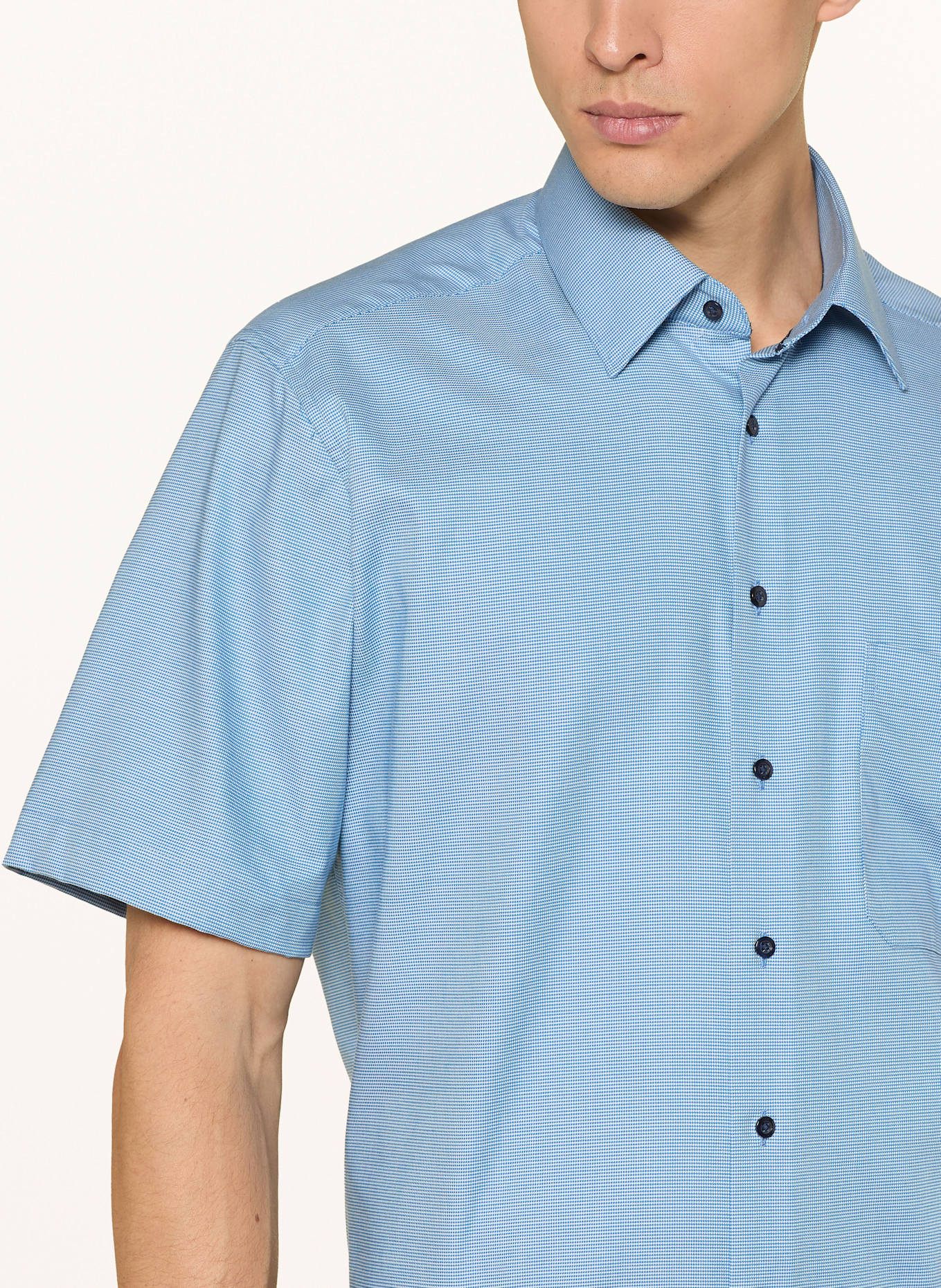 ETERNA Kurzarm-Hemd Comfort Fit in blau/ weiss