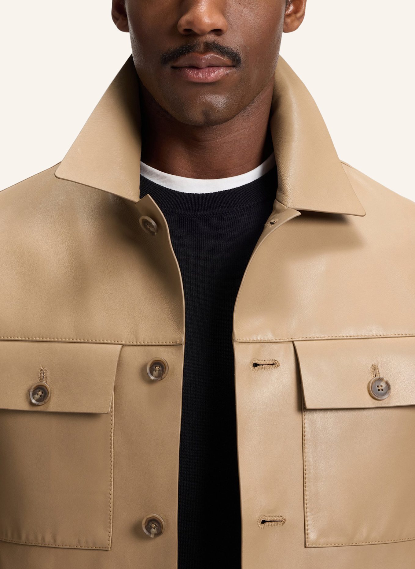 BOSS Lederjacke C-MALID Regular Fit in beige