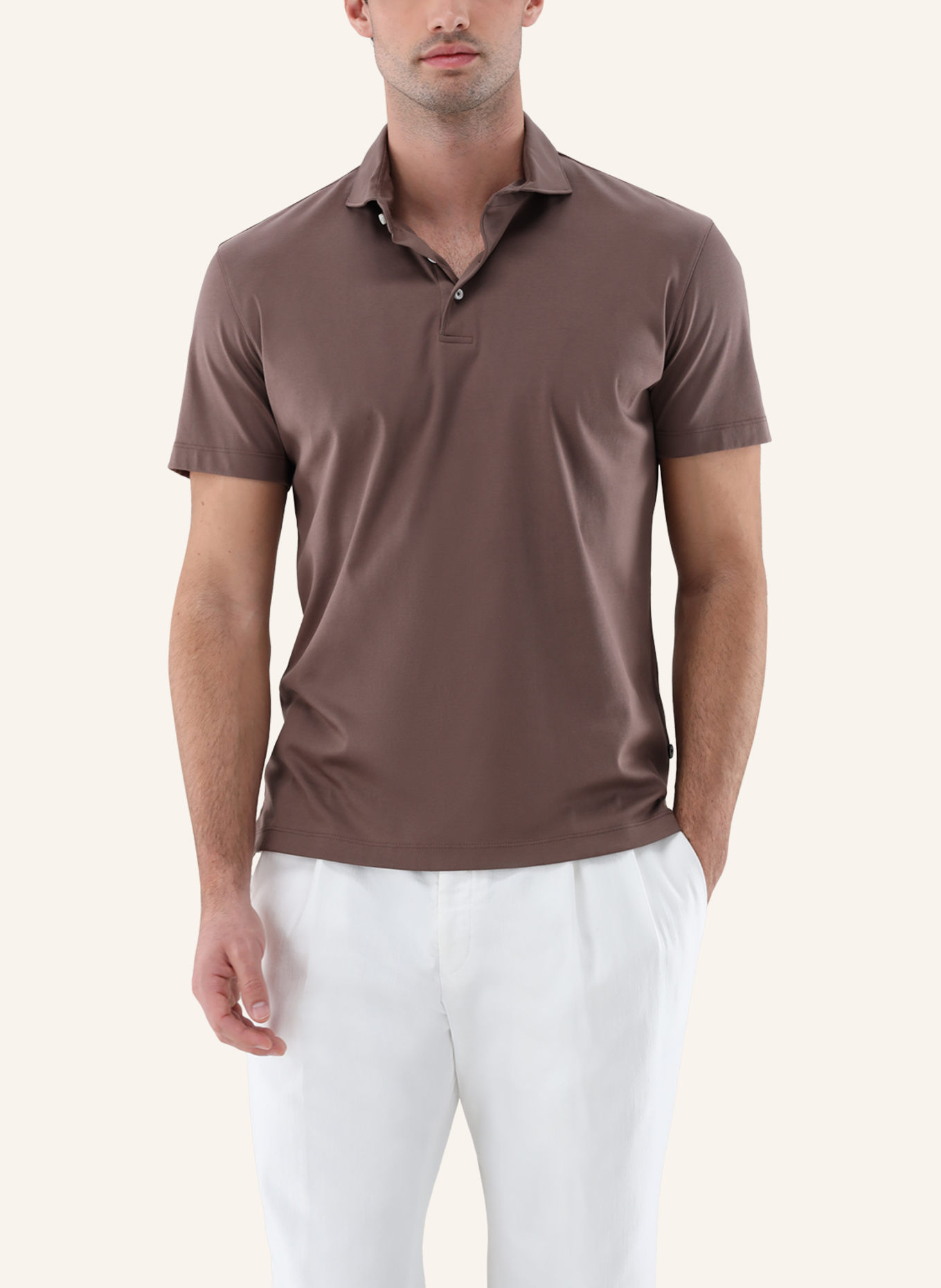 van Laack Hemd Polo in beige/ braun