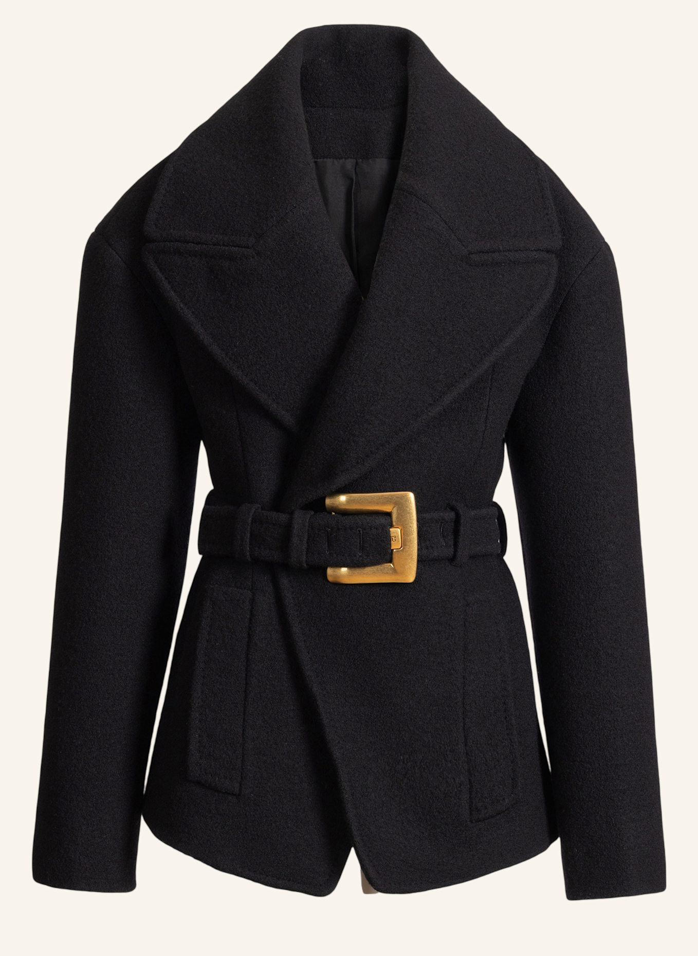 BALMAIN Caban mit Gürtel aus Wolle in schwarz