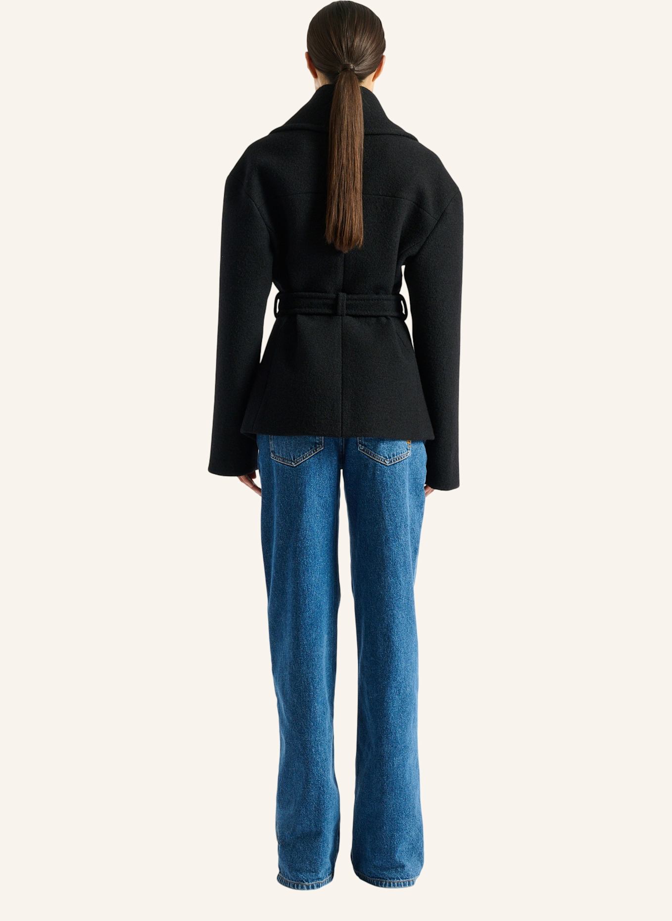 BALMAIN Caban mit Gürtel aus Wolle in schwarz