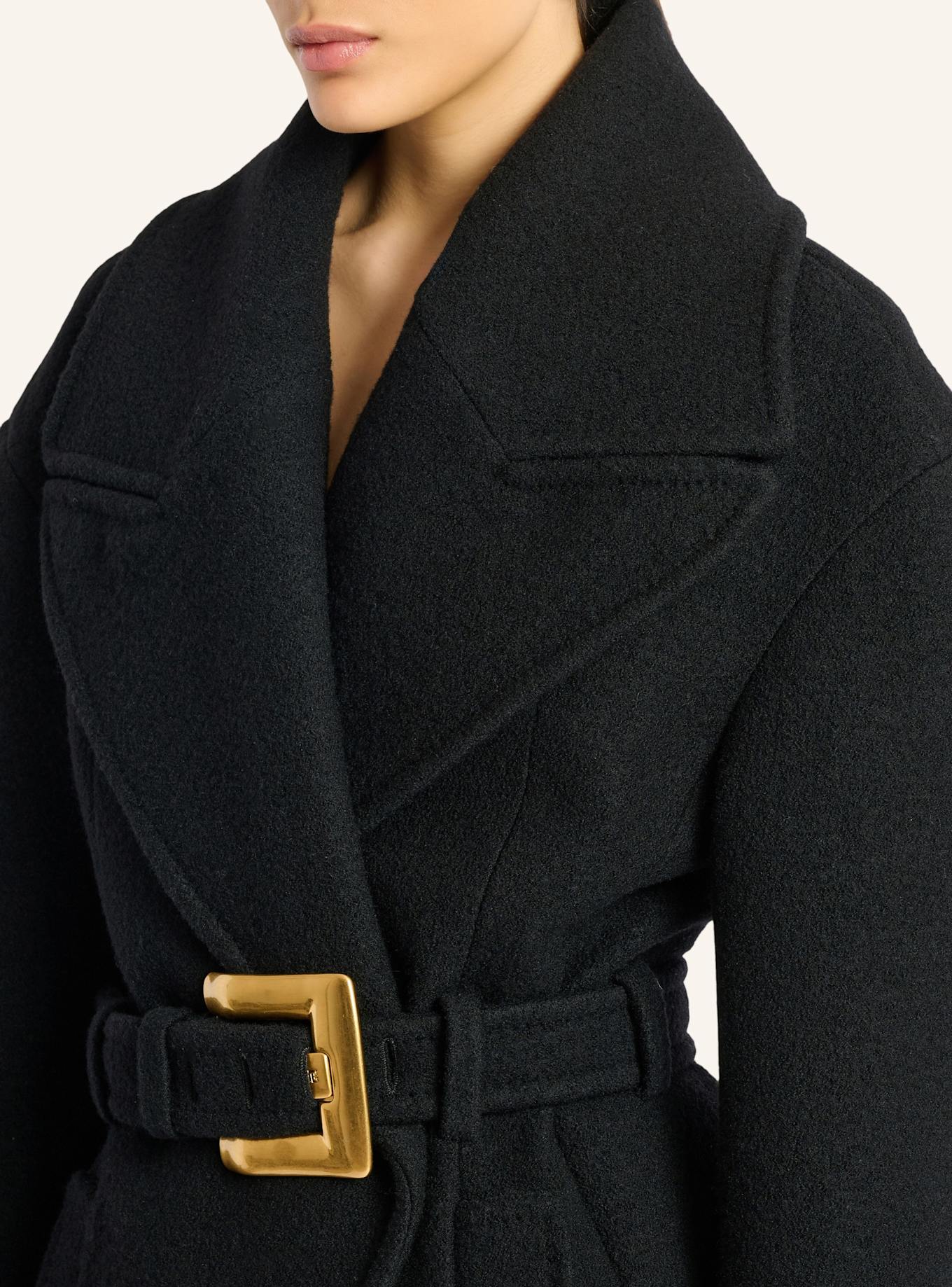 BALMAIN Caban mit Gürtel aus Wolle in schwarz